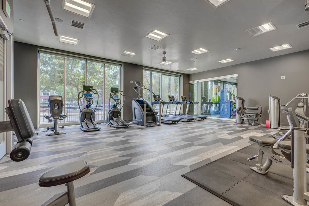 Modern fitness center with on-demand fitness classes